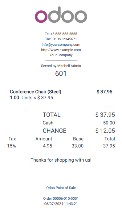 Receipts and invoices — Dokumentasi Odoo 17.0