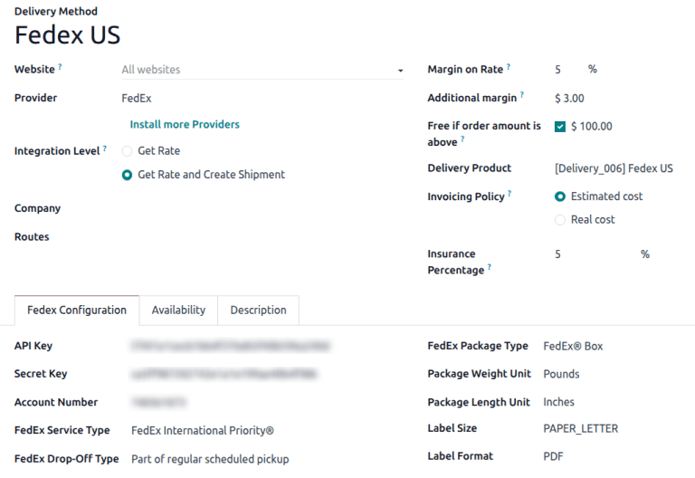 Integración con FedEx — documentación de Odoo - 18.0