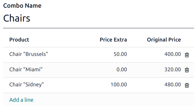 Product combos — Tài liệu Odoo 18.0